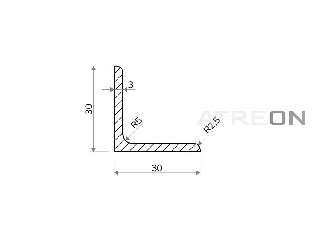 L profil 30x30x3 (úhelník, vingl) - SKLADEM | ATREON.cz