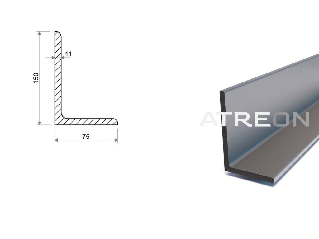 L Profil 150x75x11 (S355) z kategorie L profily - SKLADEM | ATREON.cz