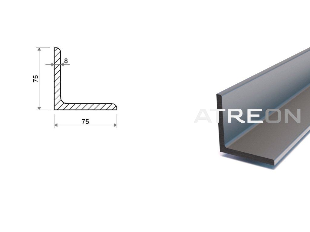 L Profil 75x75x8 (S355) z kategorie L profily - SKLADEM | ATREON.cz