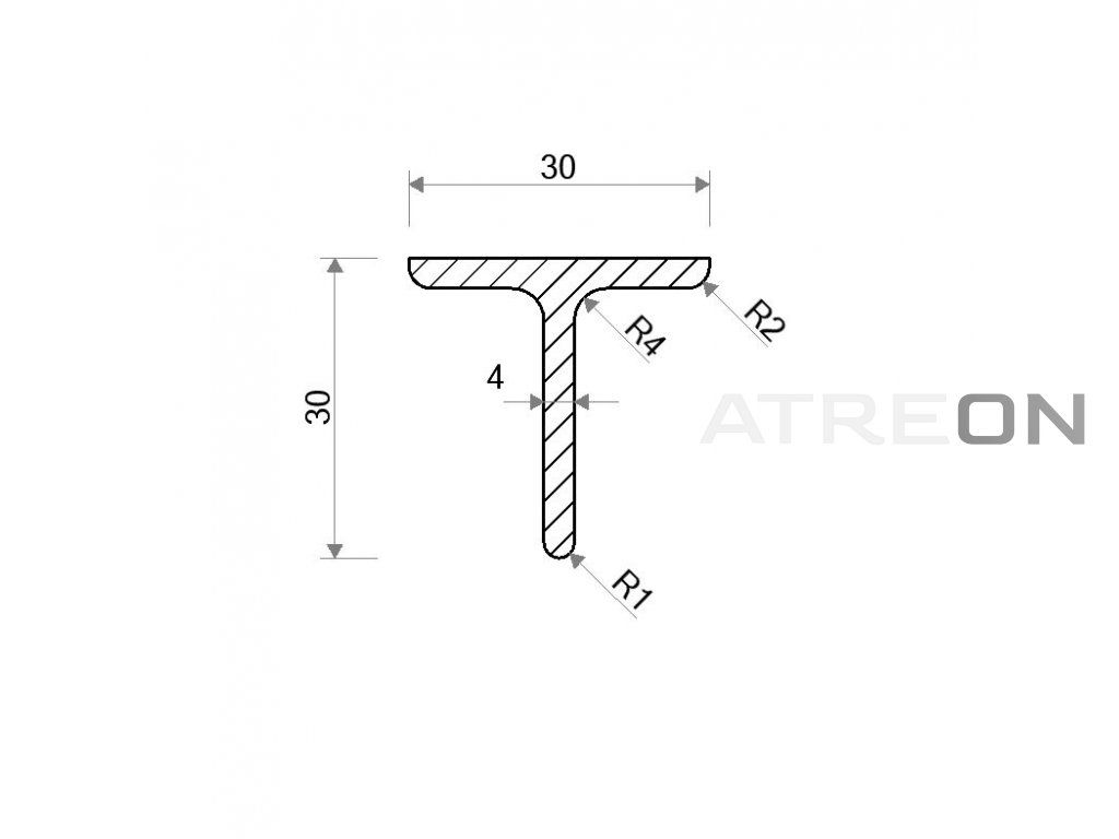 Profil T 30x30x4 z kategorie T profil - SKLADEM | ATREON.cz