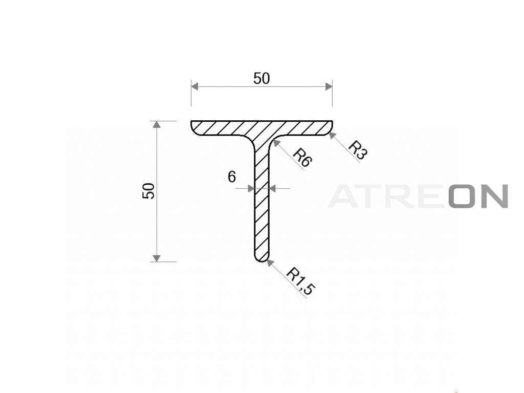 Profil T 50x50x6 z kategorie T profil - SKLADEM | ATREON.cz