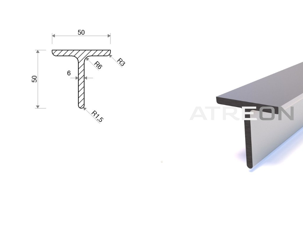 Profil T 50x50x6 z kategorie T profil - SKLADEM | ATREON.cz
