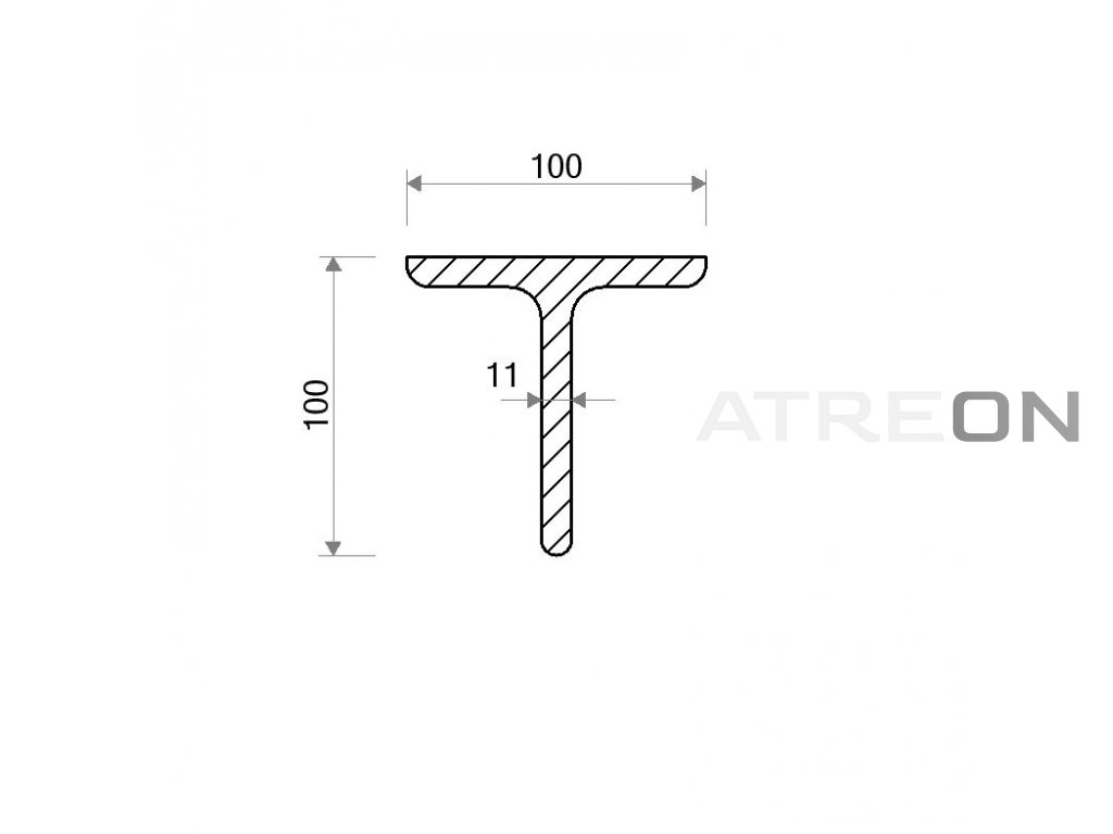 Profil T 100x100x11 z kategorie T profil - SKLADEM | ATREON.cz